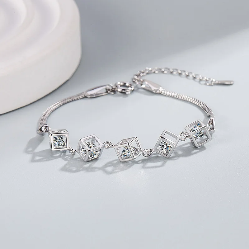925-Sterling-Silver-Zircon-Square-Bracelet-for-Women-Korean-Fashion ...
