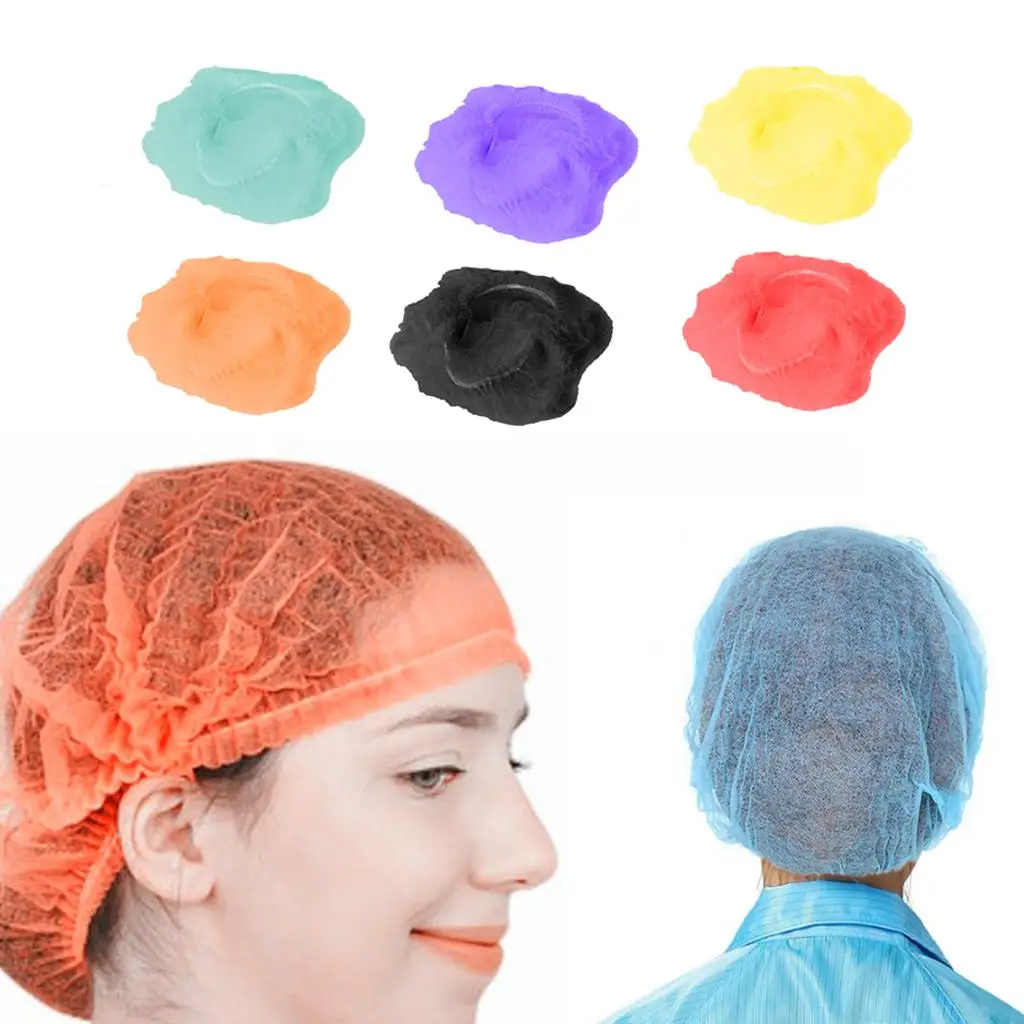 100x Disposable Mob Cap Non Woven Anti Dust Hat Head Cover Food ...