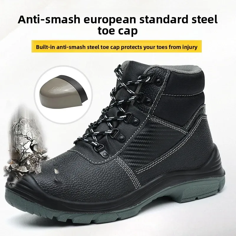Winter Fleece Lined Safety Work Boots Men's Black High Top Steel Toe ...