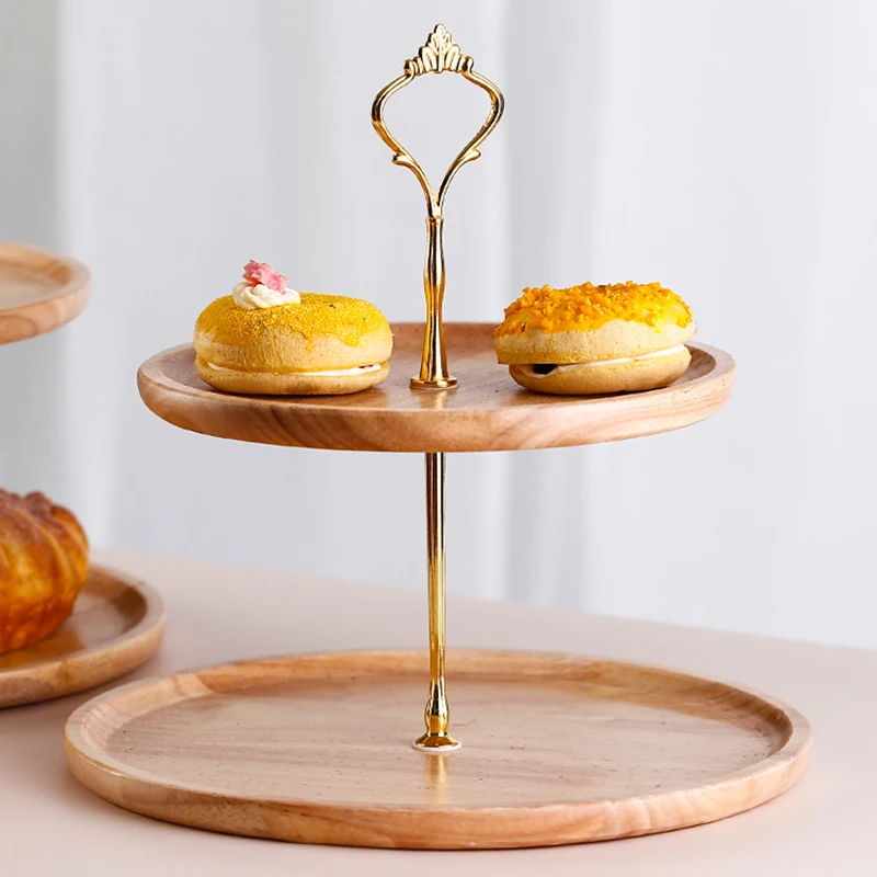 Fruit-Plate-Home-Double-Layer-Cake-Stand-Dessert-Wooden-Stand-Table ...