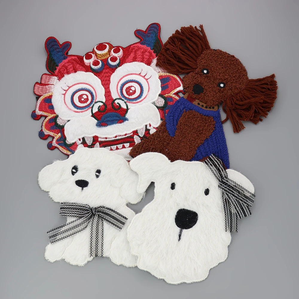Embroidery Cartoon hairy dog patch,Lion's head badges,cute animal ...