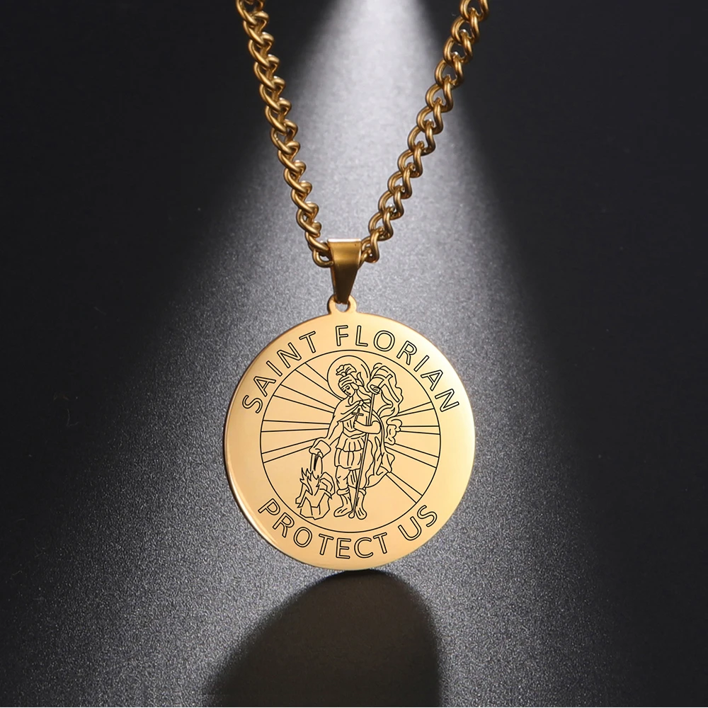 My Shape Saint Florian Medal Amulet Pendant Necklace Men Stainless ...