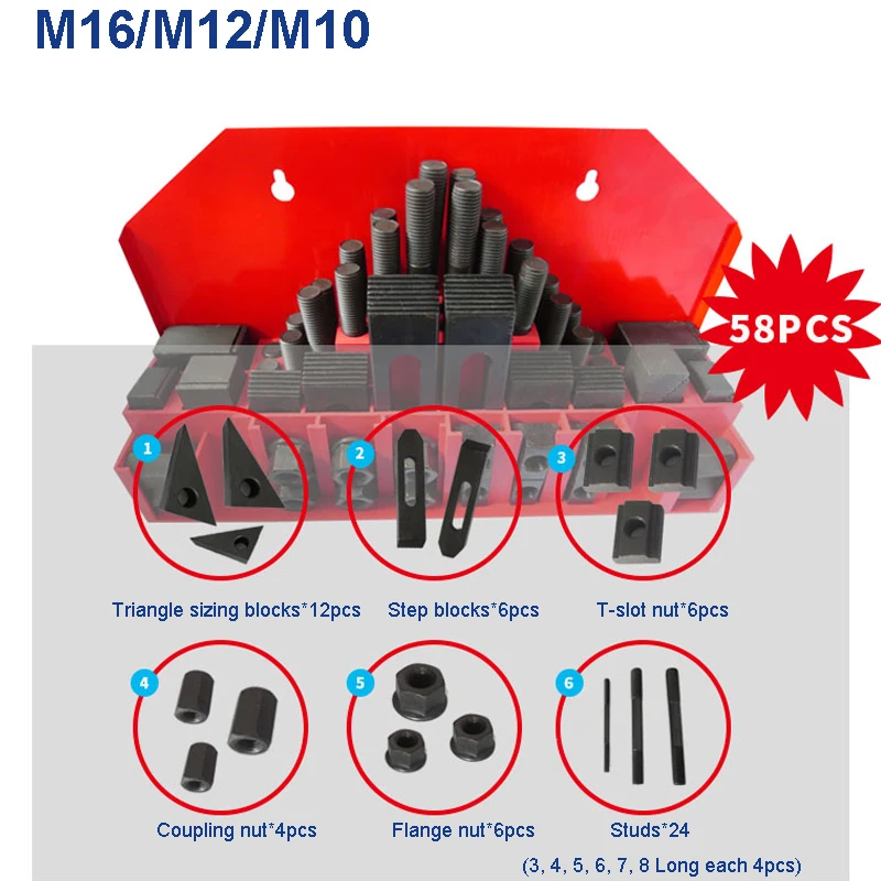 58PCS/Set M12 M10 M16 Tool Combination Platen Mold Parts Milling ...
