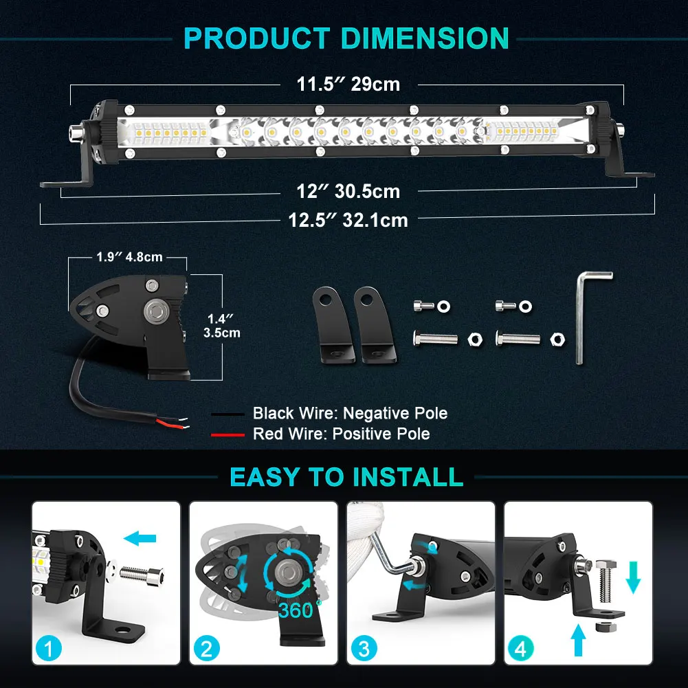 LED Light Bar 12-Inch – Spot/Flood Combo Beam For Truck, SUV, Jeep, ATV ...