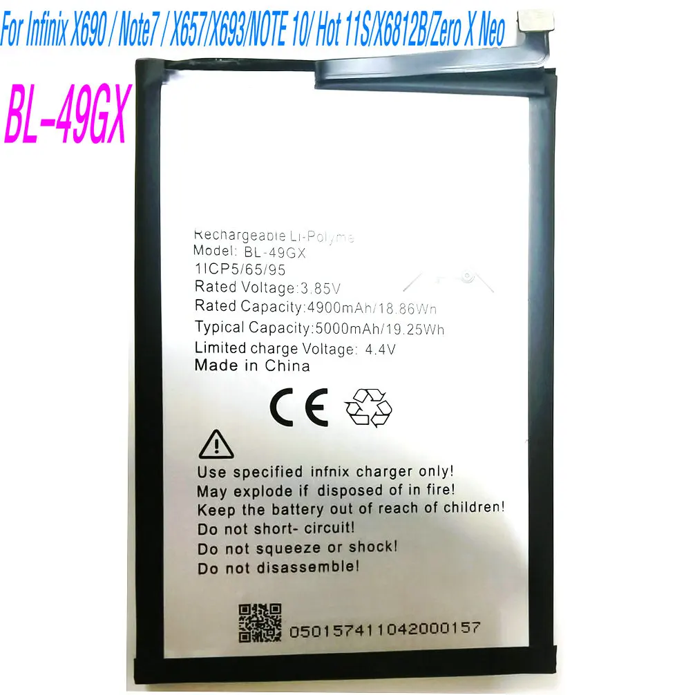 3.85V 19.25Wh BL-49GX Battery For Infinix X690 Note7 X657 X693 NOTE 10 ...