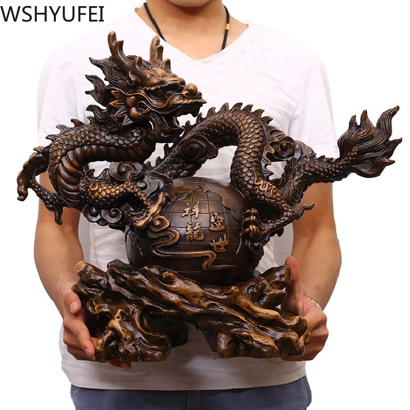 Estatuetas chinesas do Dragão da Sorte Boa e Estátua, Dragão Dourado ...