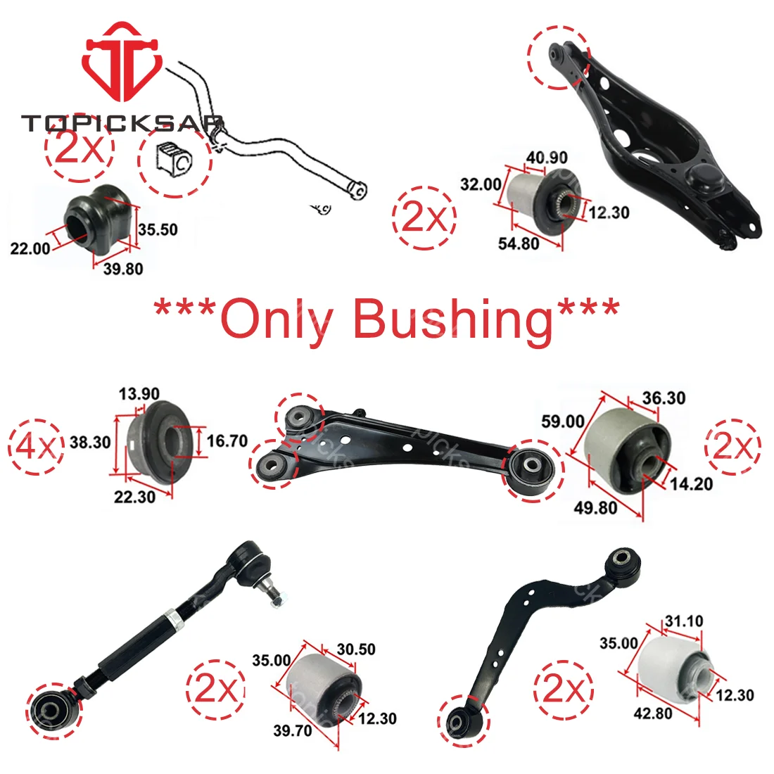 TOPICKSAP-Rear-Control-Lateral-Trans-Arm-Bushings-Set-14pcs-Bushings ...