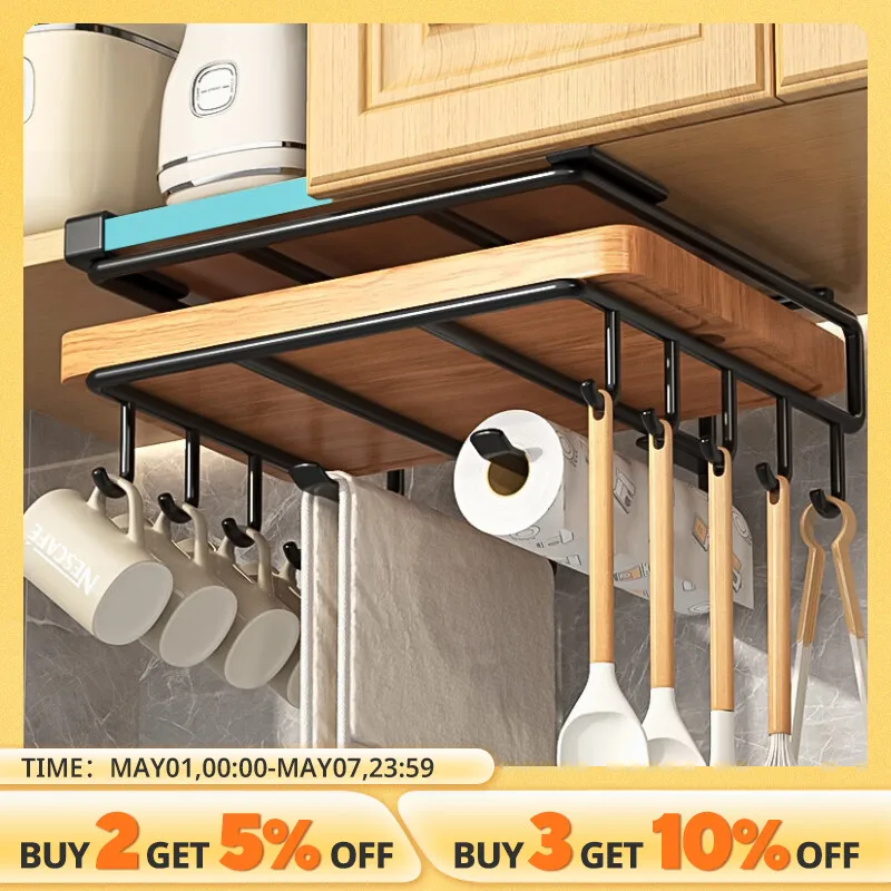 Kitchen-Hanging-Organizer-Rack-with-Hooks-Under-Cupboard-Paper-Towel ...