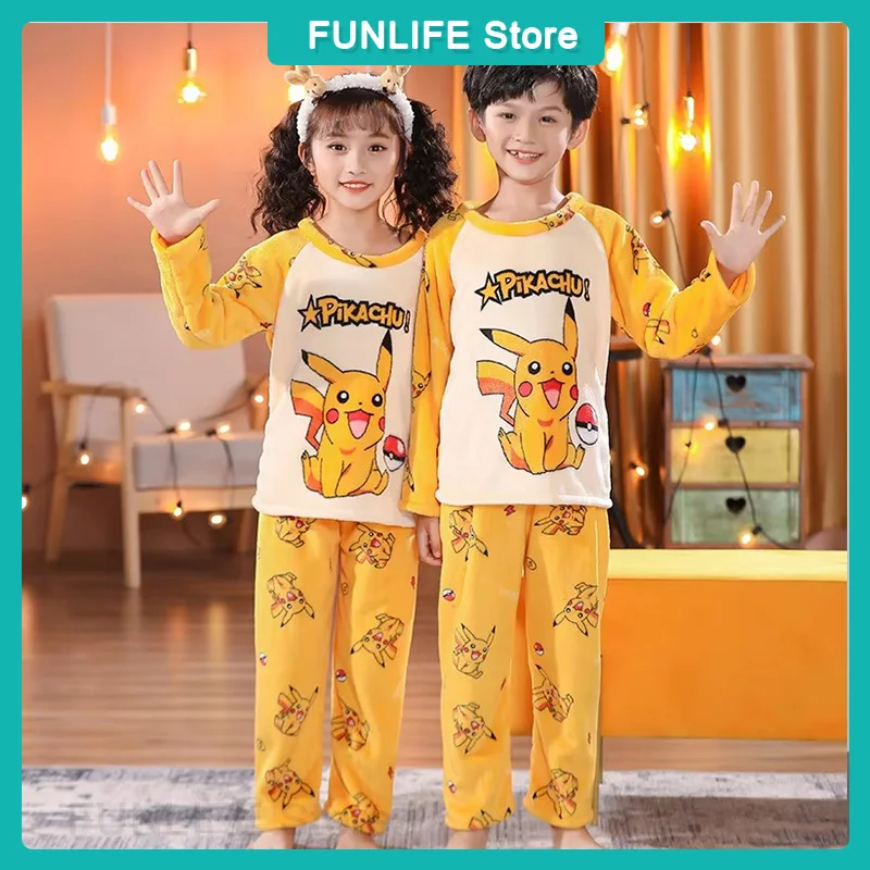 Cartoon-Pikachu-Pajamas-Children-S-Flannel-Pajama-Set-Winter-Winter ...