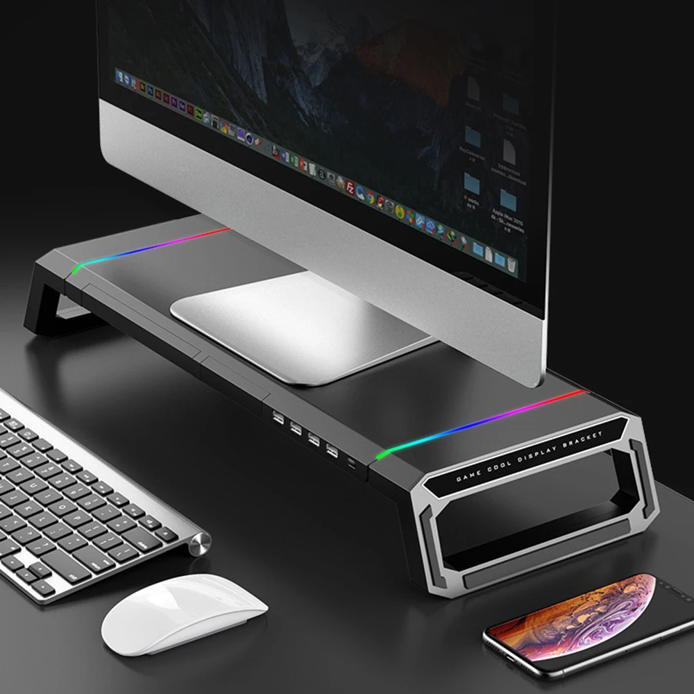 Computer-Monitor-Stand-Desktop-Stand-with-Drawer-USB-HUB-RGB-Light ...