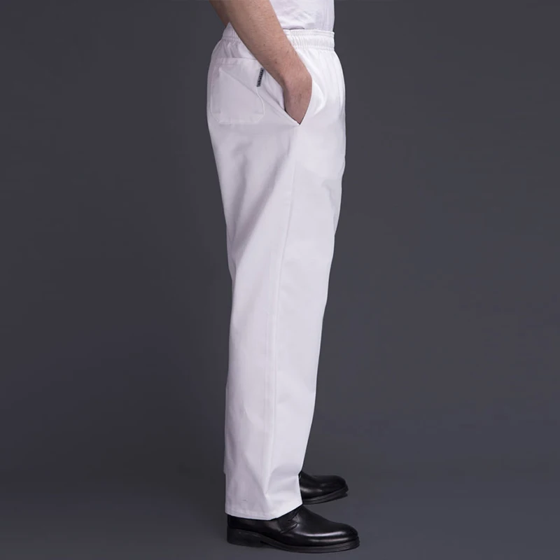 White Chef Pant for Men Elastic Waist Bottoms Restaurant Cooking ...