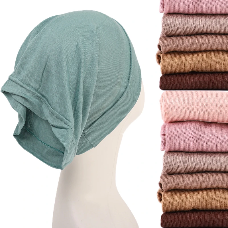2023 soft solid color inner Hijab Caps Muslim stretch Turban cap Muslim ...