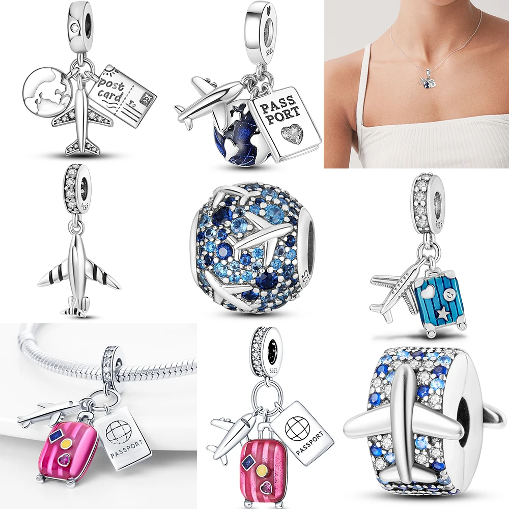 Genuine-925-Sterling-Silver-Travel-Passport-Plane-Charms-Beads-Pendants ...