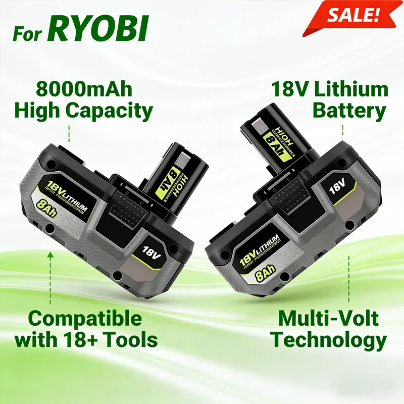 Original RYOBI 18V High Capacity Lithium Battery Low Self Discharge for ...