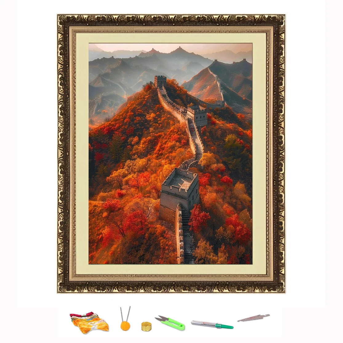 Cross-Stitch-Embroidery-Mountain-Building-Maple-Leaf-Scenery-Thread ...