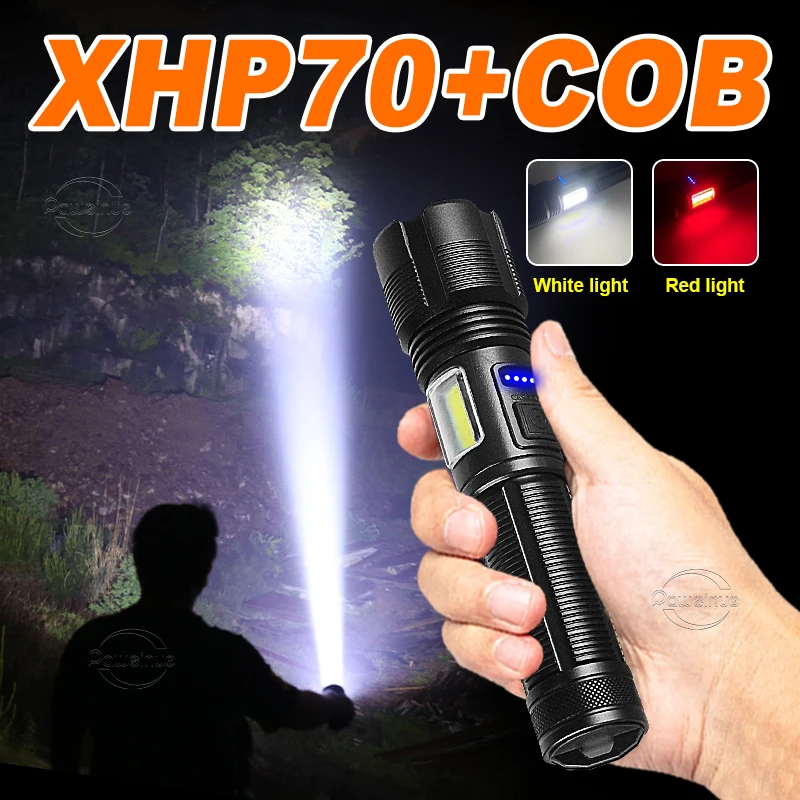 100000 루멘 고성능 LED 손전등 전술 충전식 토치 캠핑 XHP70 18650 방수 슈퍼 강력한 손전등 ...