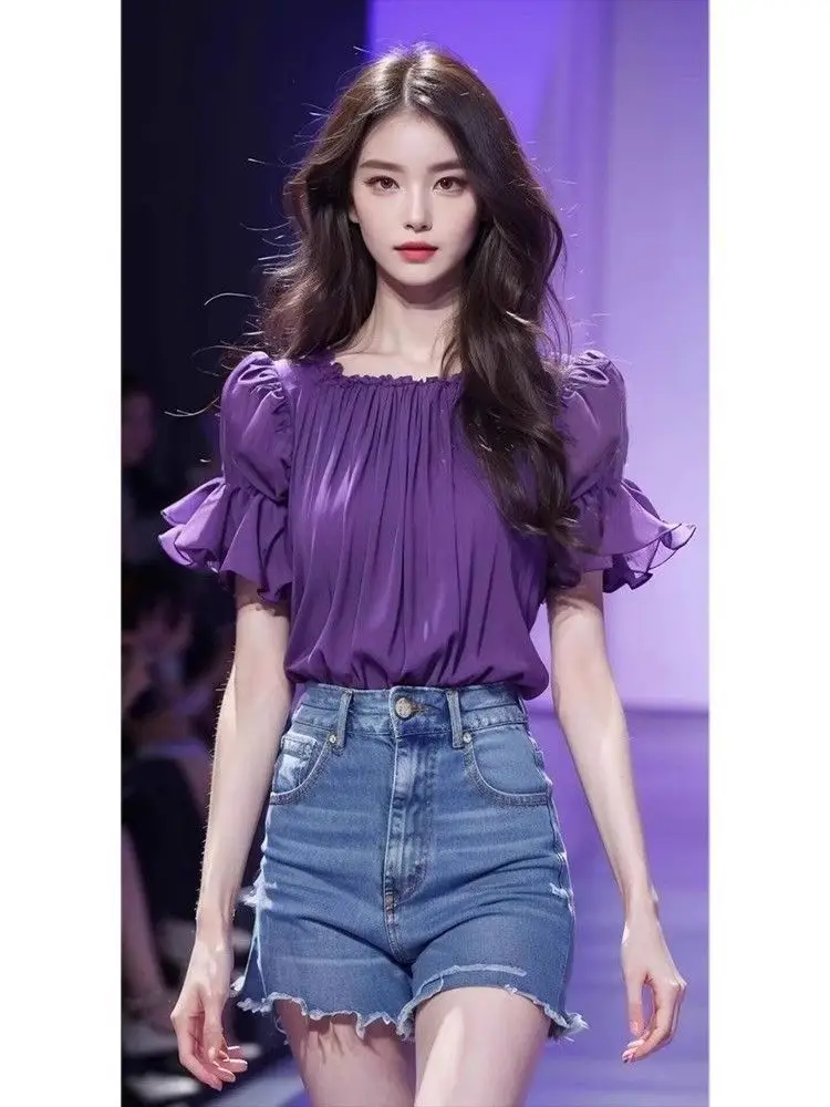 Purple-top-niche-design-shirt-feminine-chic-shirt-2024-summer-new-loose ...