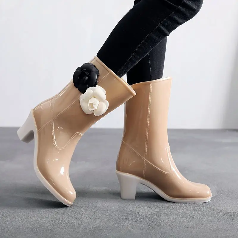 New-Women-s-Rain-Boots-Camellia-Decoration-2024-Fashion-Outdoor-White ...
