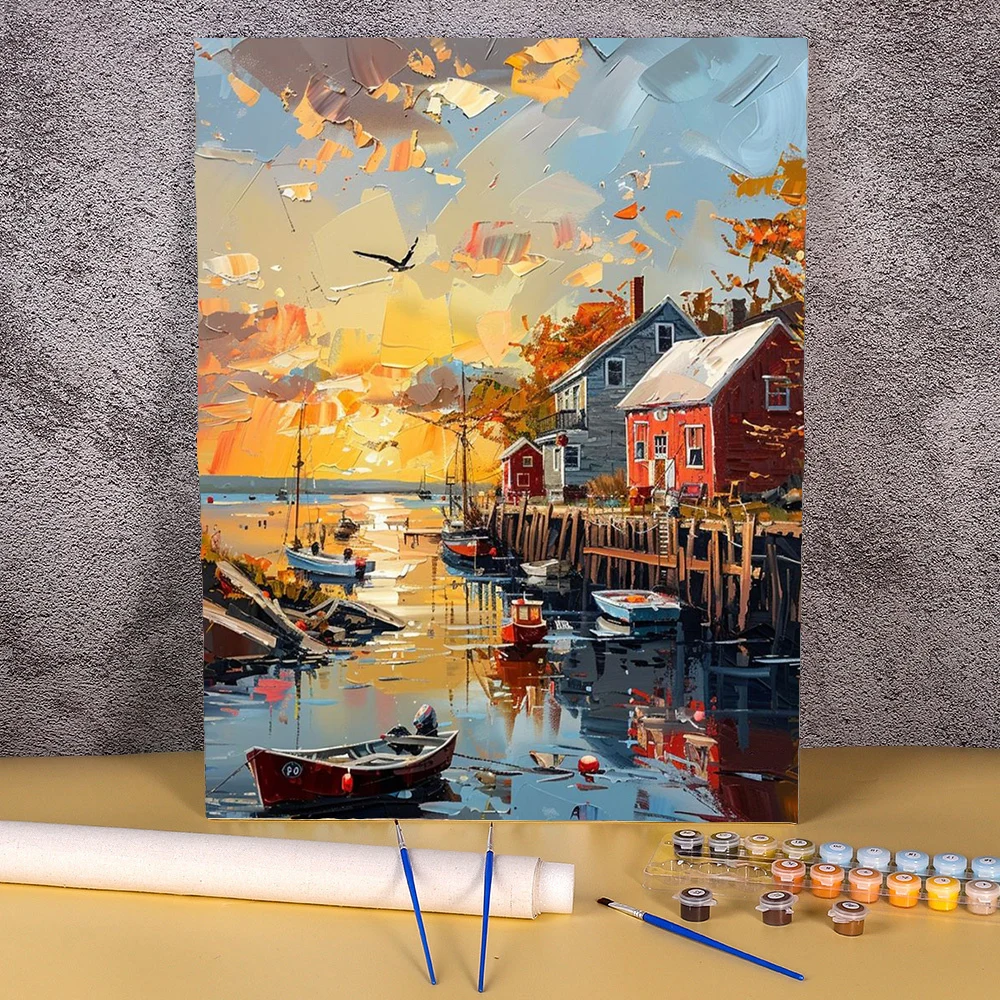 Diy-Painting-By-Numbers-Paint-Kit-For-Adults-Sunset-Town-Landscape-Home ...
