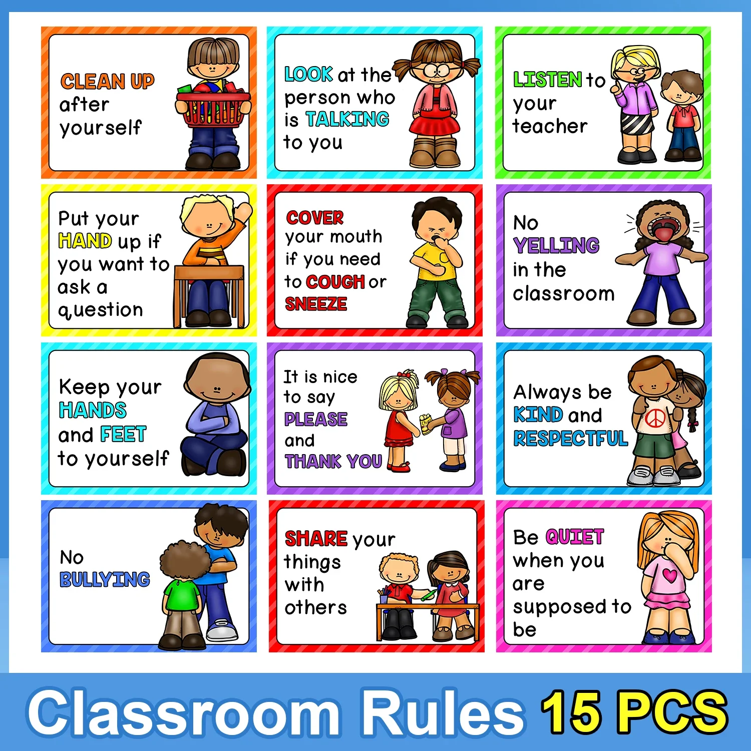 15Pcs-Classroom-Poster-Rules-for-The-School-Class-A4-size-Posters-for ...