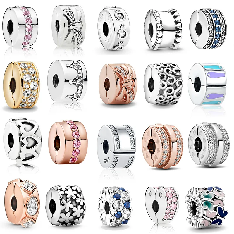 925 Sterling Silver Beads Charm Shining Clips Bead Charms Fit Pandora ...