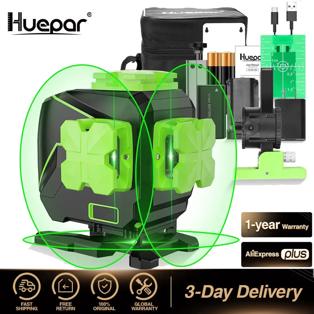 Huepar-3x360-Cross-Line-Laser-Level-3D-Self-leveling-Osram-Diode-Green ...