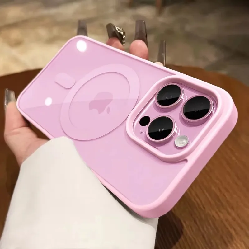 Pink Transparent Acrylic Shockproof Magnetic Phone Case for iPhone 14 ...