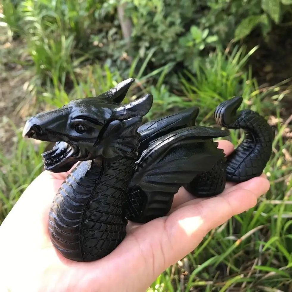 Natural-obsidian-Crystal-Mineral-Stone-Hand-Carved-Dragon-three-section ...