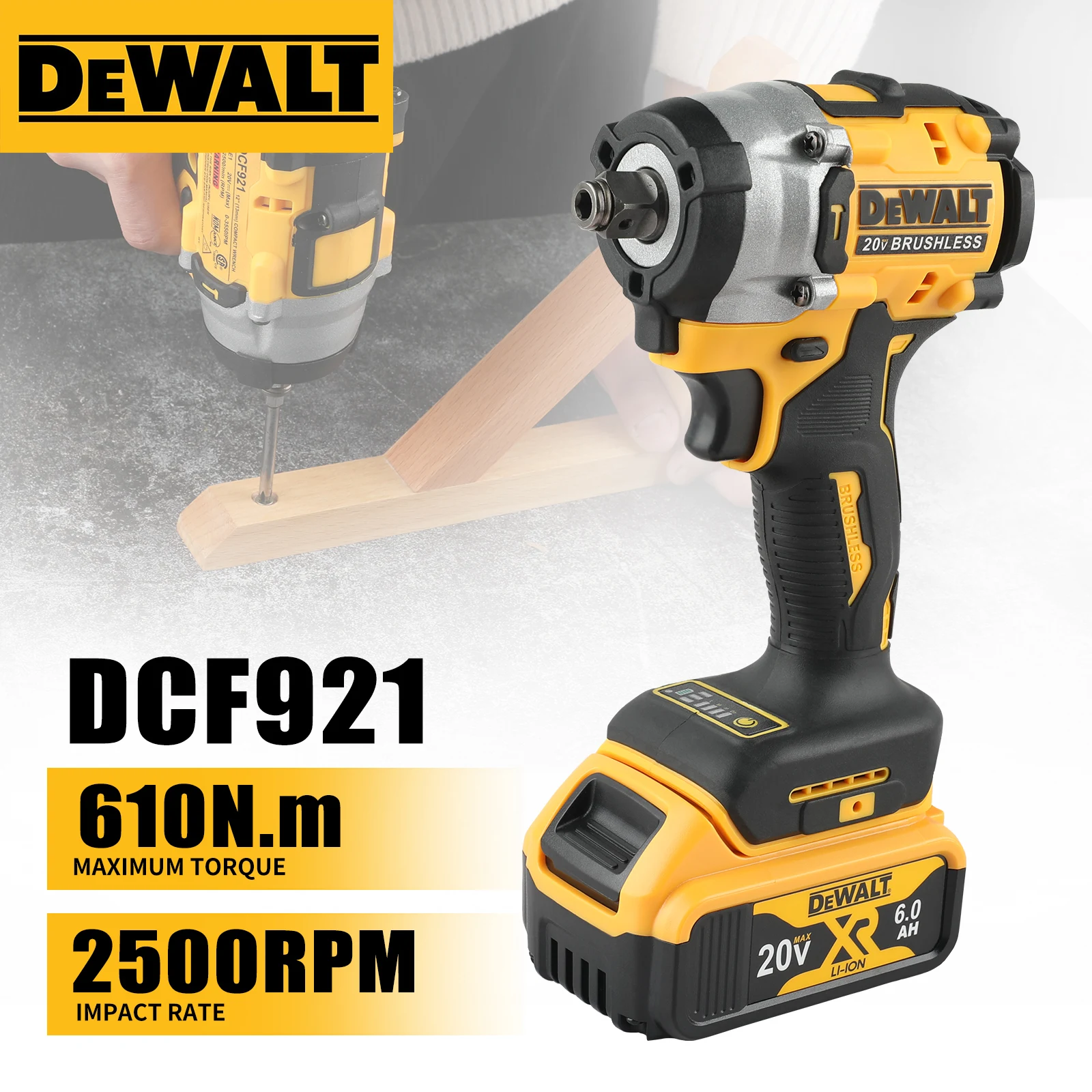 DEWALT DCF921 Atomic 20V Maximum Cordless Wrench 1/2 inch Cordless ...