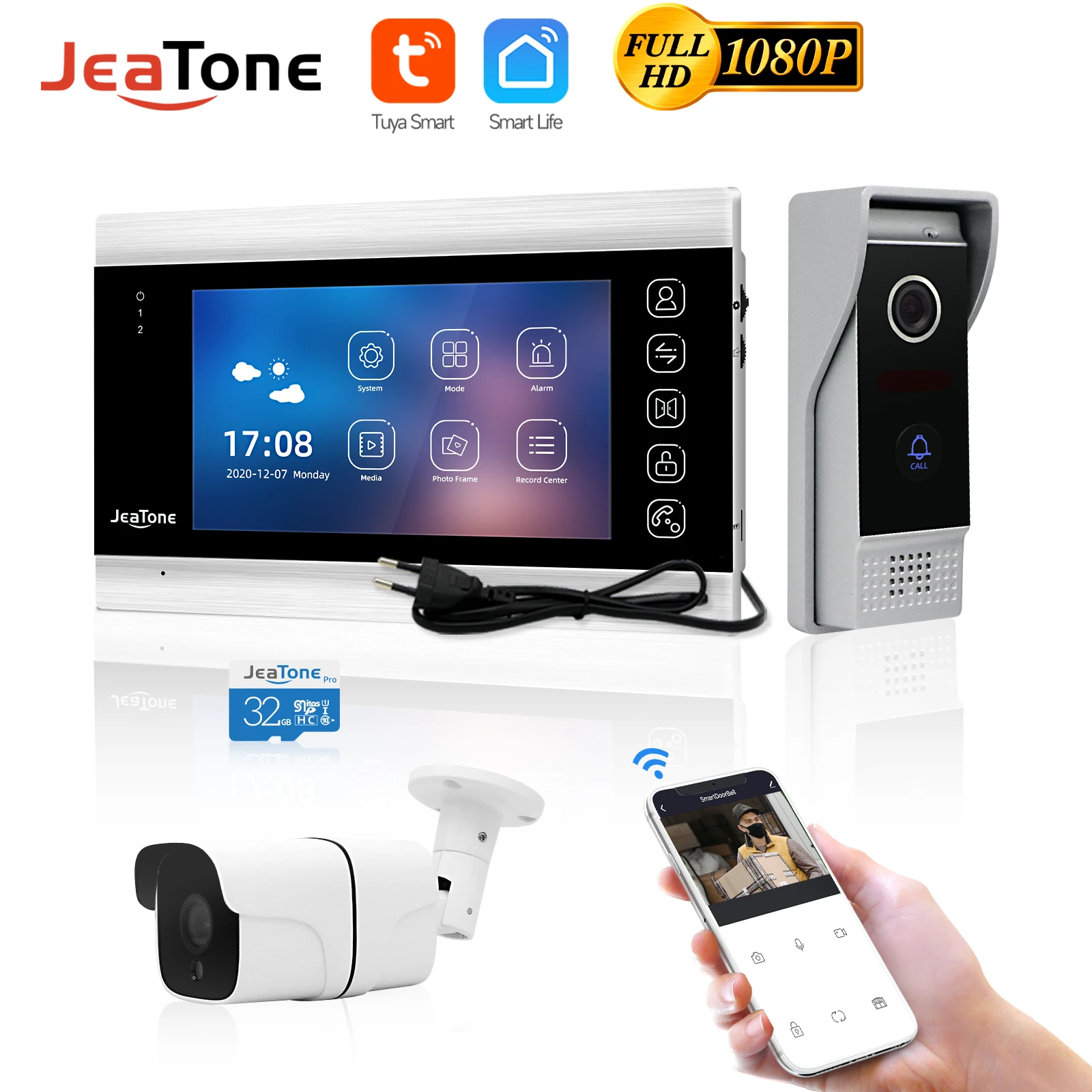 Jeatone 1080p/fhd Home Video Door Phone Intercom System Tuya Wifi 110 ...