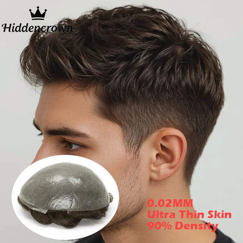 0.02mm Ultra Thin Skin Men's Toupee V Loop Natural Hairline Human Hair ...