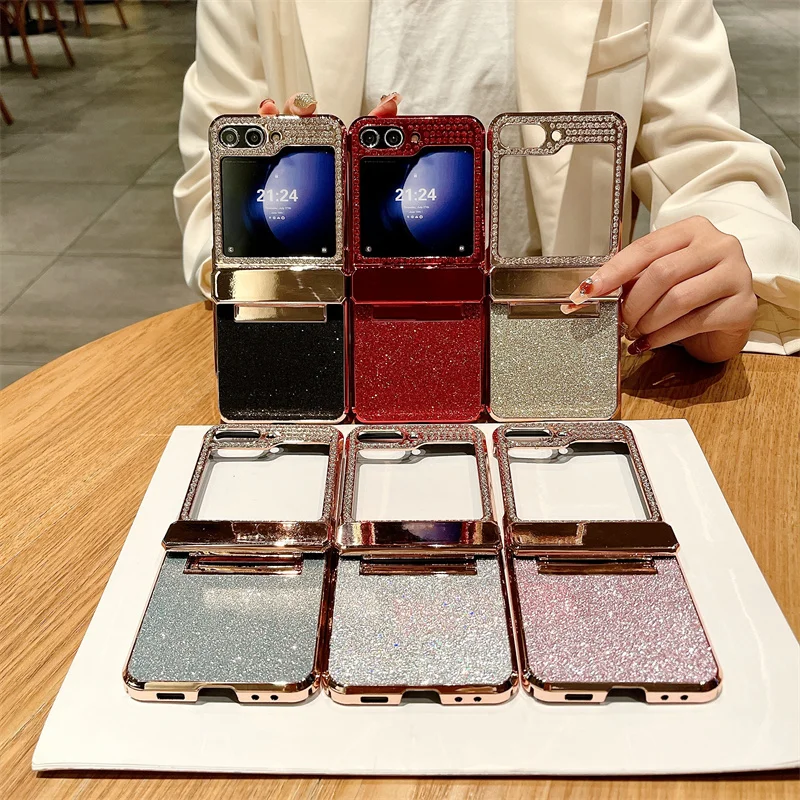 Rubber-Chain-Glittering-Powder-Foldable-Screen-Phone-Case-For-Samsung-Z ...