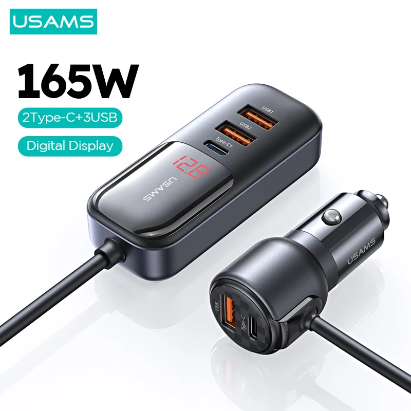 USAMS-165W-5-Ports-Car-Charger-Fast-Charger-Type-C-USB-Phone-Charger ...