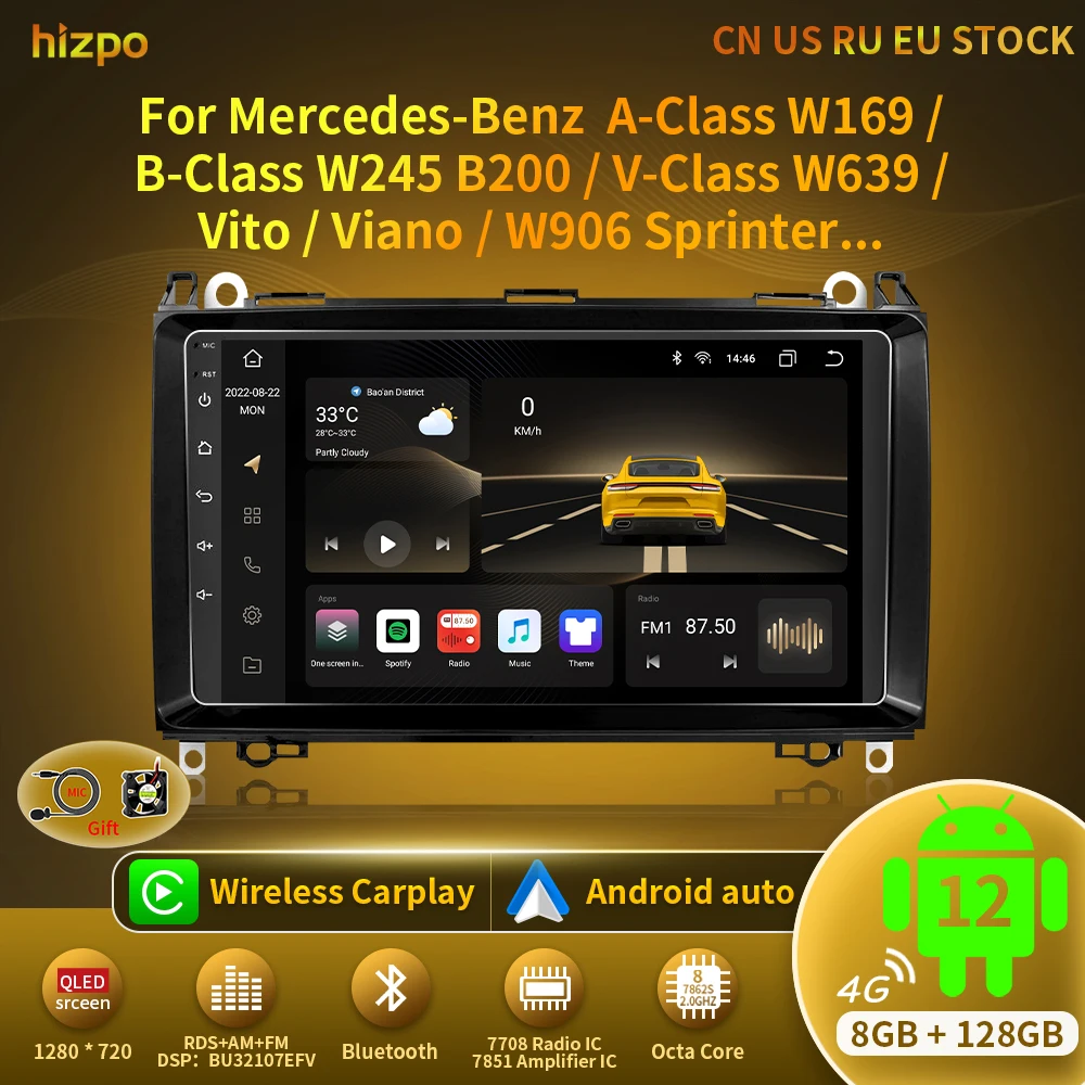 Hizpo 8g 128g android12 Autoradio Multimedia Player für Mercedes Benz ...