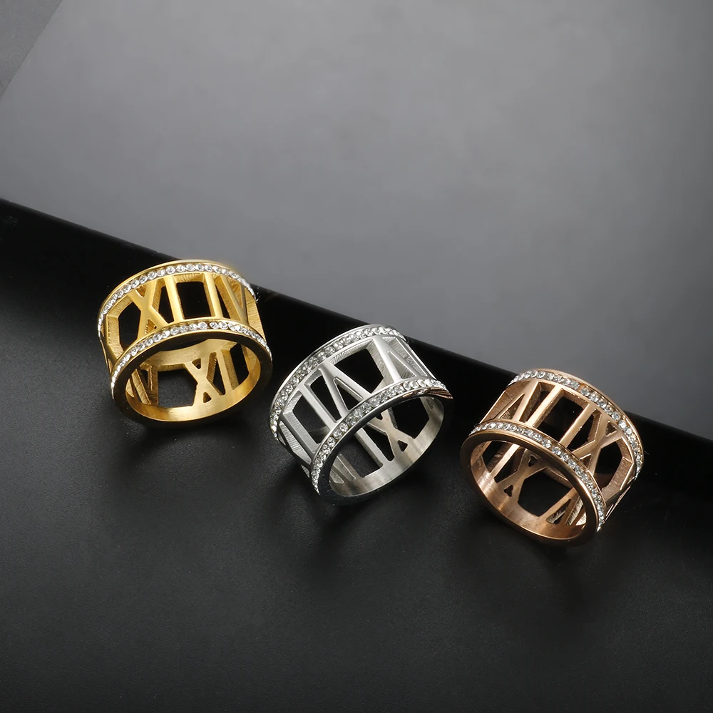 Hollow-Roman-Numerals-Crystal-Ring-316-Stainless-Steel-Waterproof-Two ...