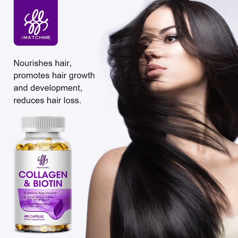 IMATCHME Vitaminas biotina con colágeno y queratina, vitamina B1,B2,B3,B6,B7, suplemento para el ...