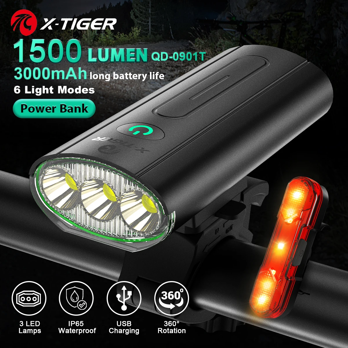 X-TIGER-Bike-Light-USB-Rechargeable-LED-Flashlight-Rainproof-Front-Lamp ...