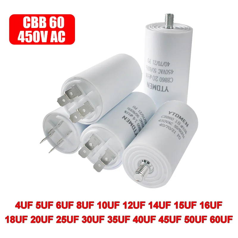CBB60 Capacitor AC 450V Double Insert Electric Replacement Capacitors 4 ...