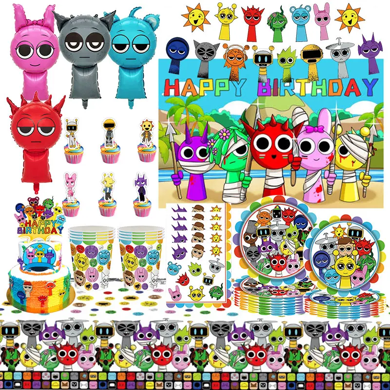 Sprunki Birthday Decoration Tableware Cups Plates Tablecloth Balloon ...