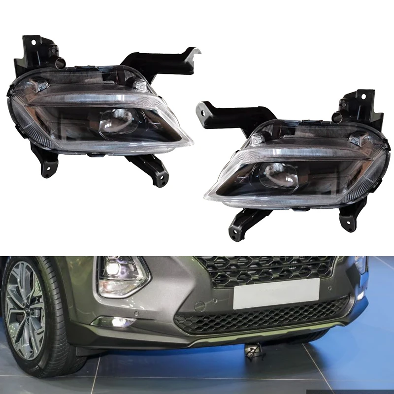 For-Hyundai-Santa-Fe-2019-2020-LED-DRL-Headlight-front-bumper-fog-lamp ...