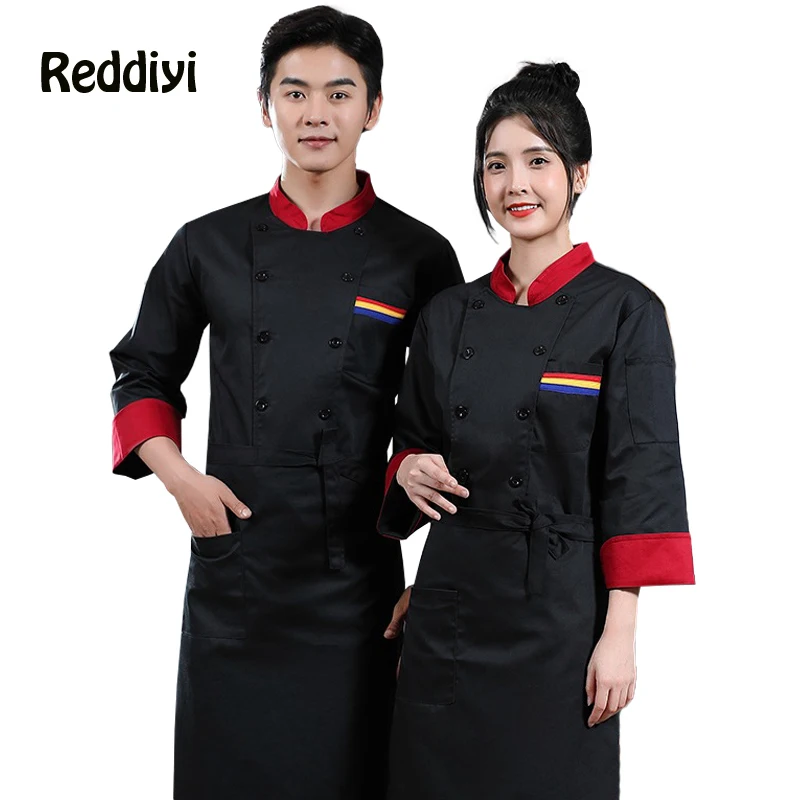 Men-Black-Chef-Jacket-Women-Long-Sleeve-Canteen-Cook-Uniform-for-Hotel ...