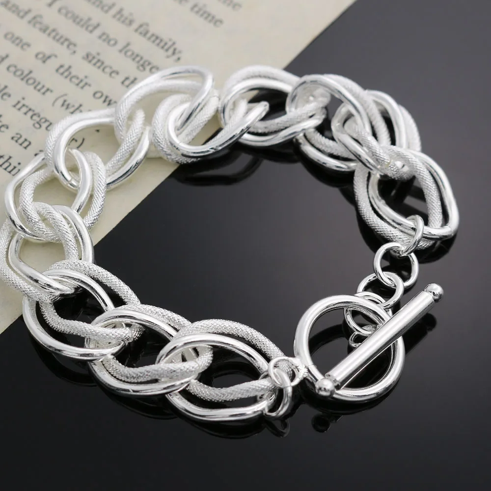925 Sterling Silver beautiful Double twist chain Bracelets For Women ...