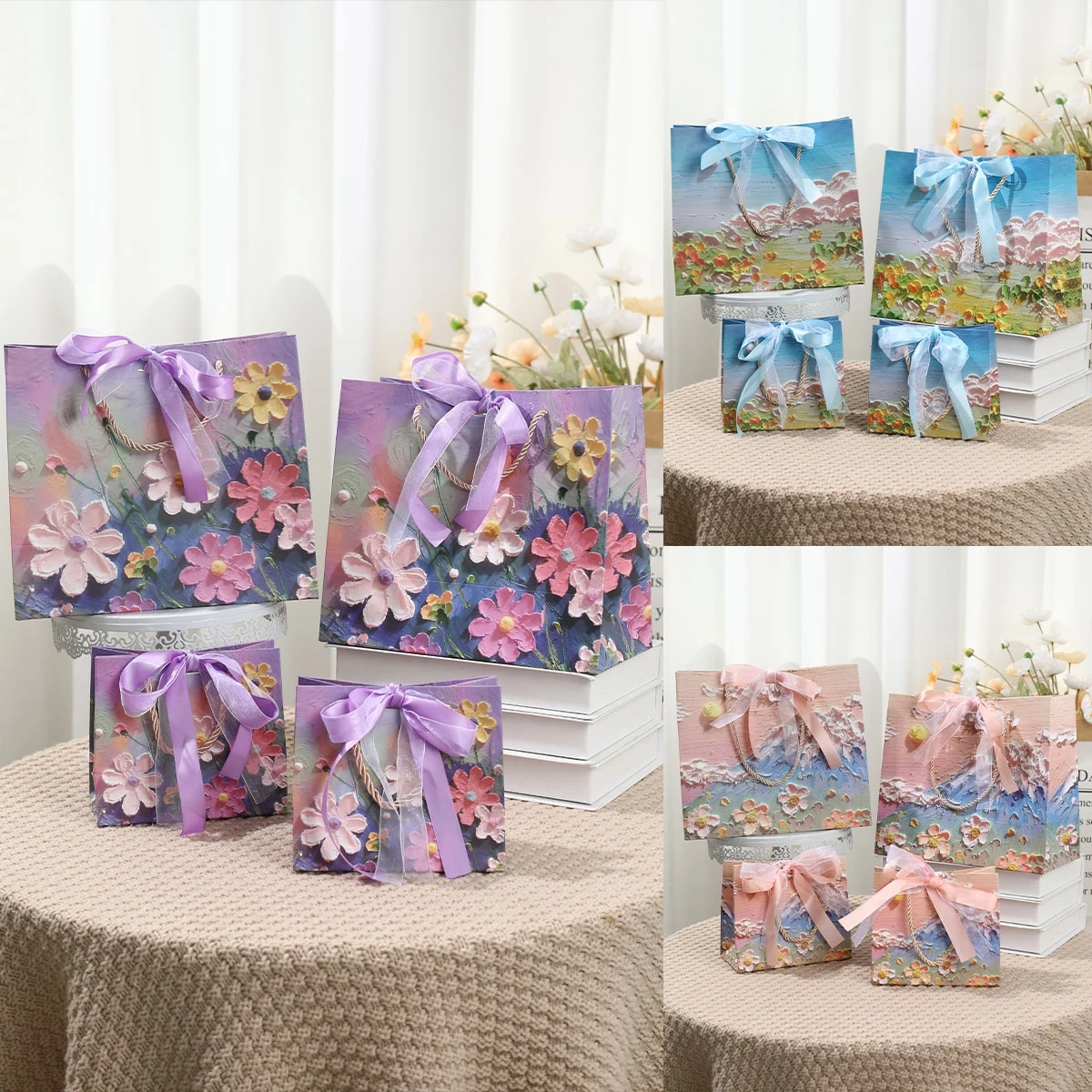 Flower Gift Pakcaging Bag 3D Cloud Oil Painting Paper Bag Valentine's ...