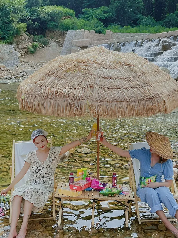 Bộ bàn ăn hình ô dù rơm kèm bốn ghế dùng cho cắm trại, quán cà phê, cửa ...