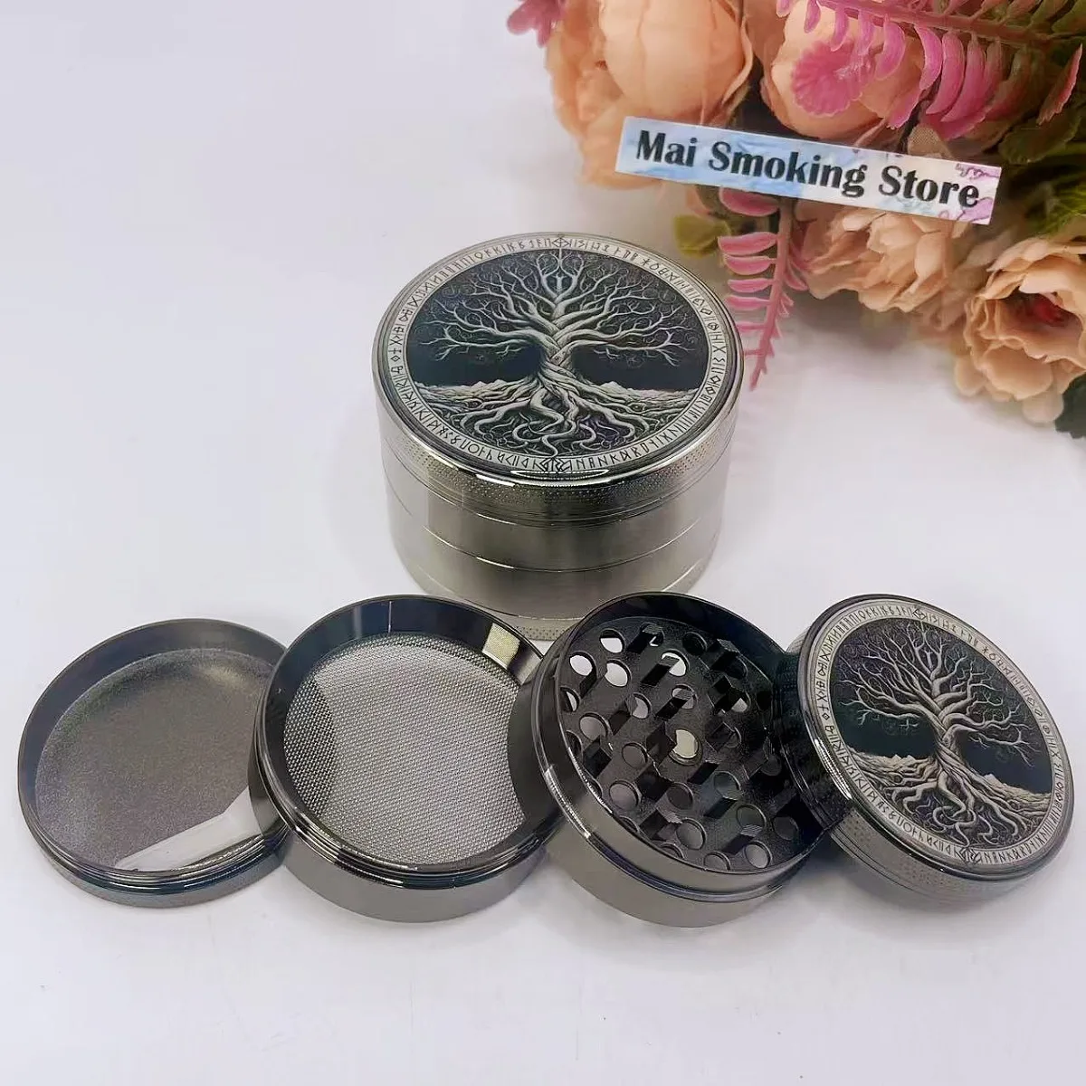 50/63mm Life Tree Herb Grinder 4-layer Manual Spice Pepper Mill Mortar ...