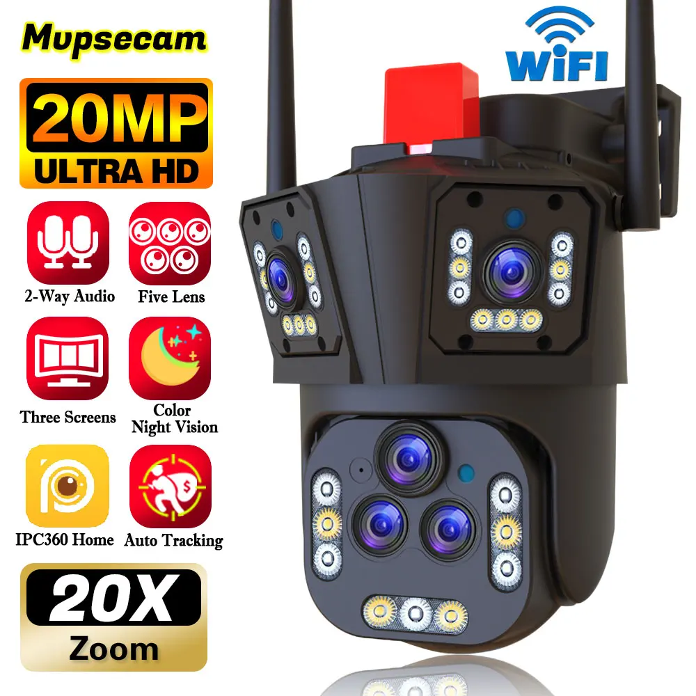 Ultra 20MP 10K WIFI Surveillance Camera Outdoor Five Lens Camera PTZ 20X Zoom Smart Home AI ...