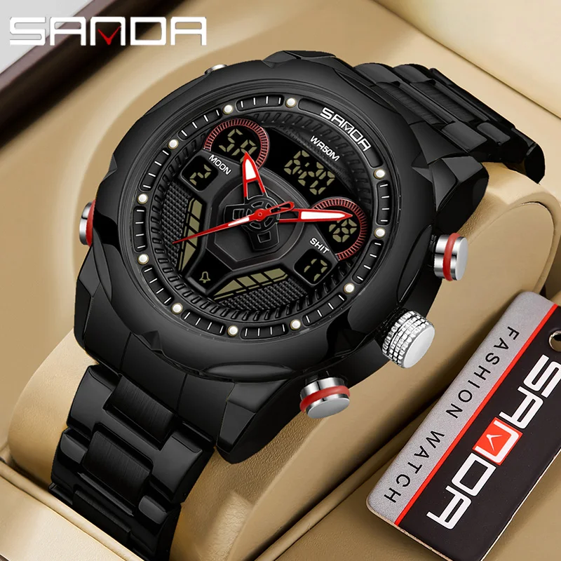 SANDA-Men-Sports-Electron-Watches-Waterproof-Stopwatch-Stainless-steel ...