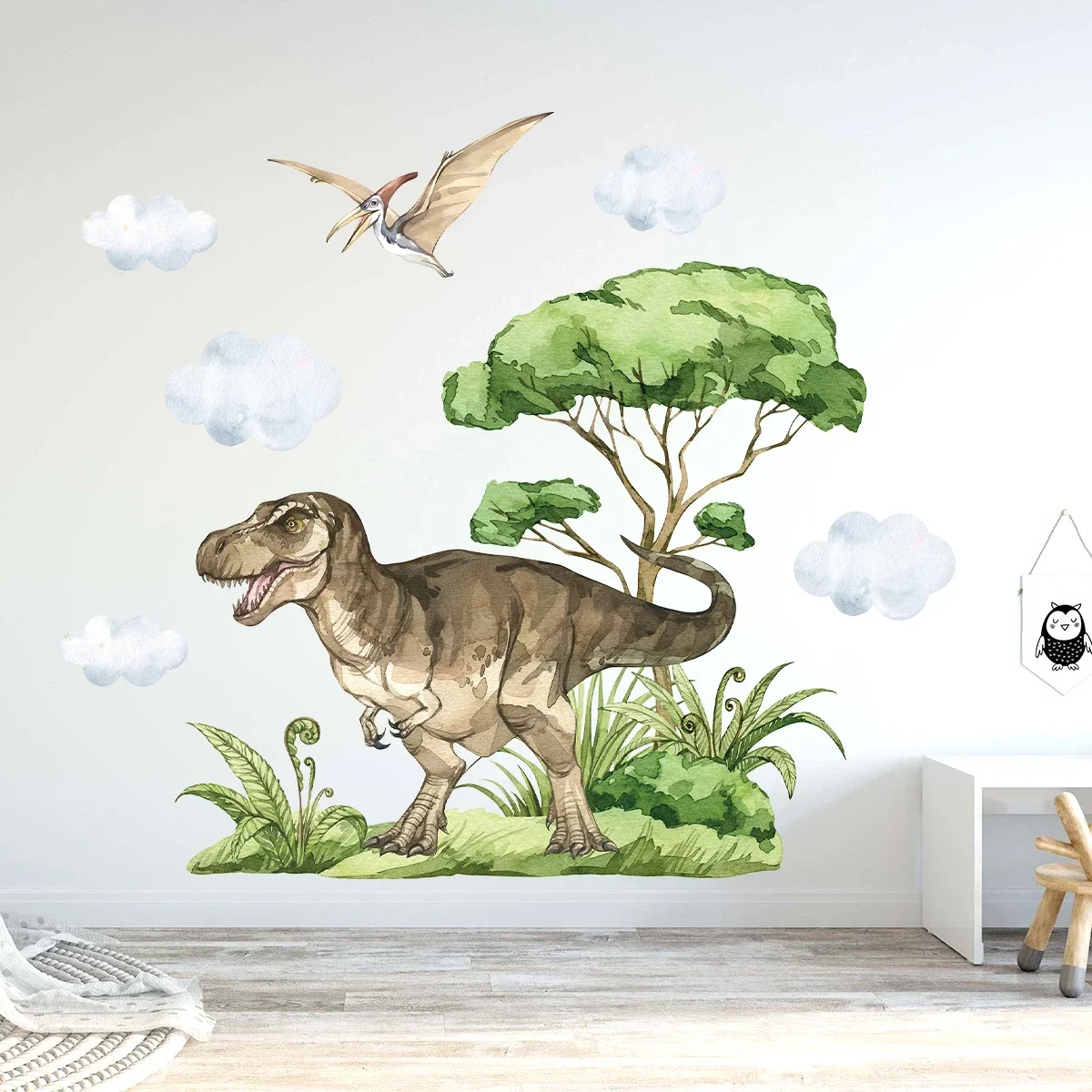 1Pc Watercolor Waterproof Dinosaur Wall Stickers for Kids Room Boys ...