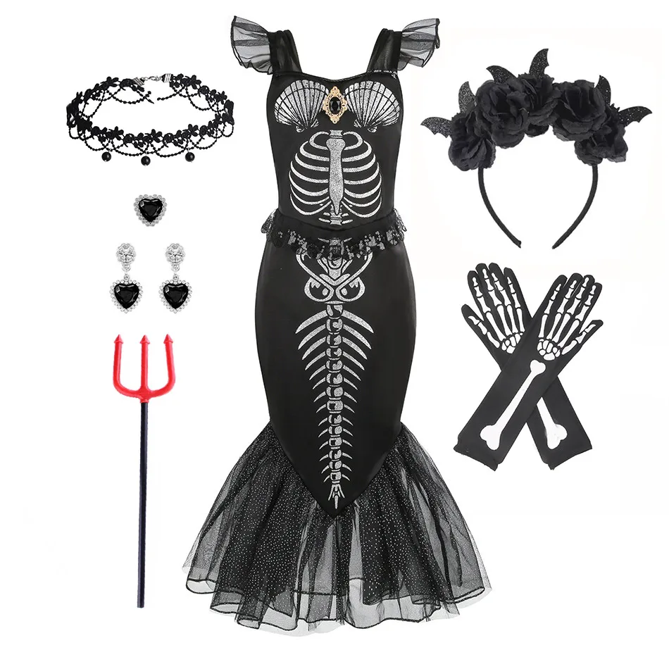 Horro-Mermaid-Skeleton-Costume-for-Littler-Girls-Halloween-Gothic ...