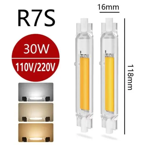 LED R7S 118mm 78mm LED R7S Glass Tube COB Bulb J78 J118 Replace Halogen ...